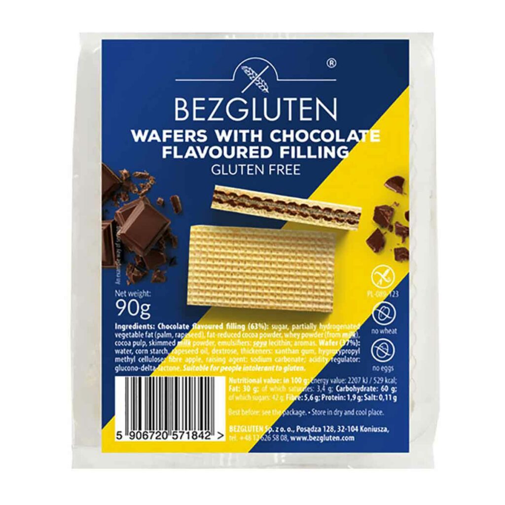 Bezgluten Gluten free wafers filled with chocolate filling 90g - Foobe